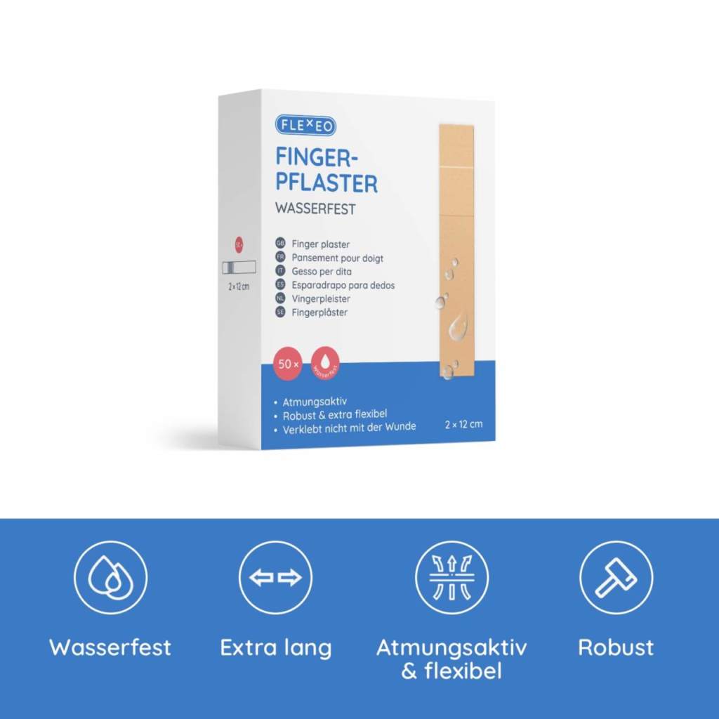 Fingerpflaster wasserfest beige, 2cmx12cm, 50 Stk | FLEXEO
